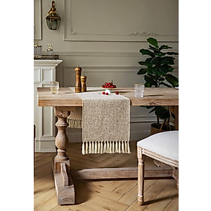 ZeeMart Beige Table Runners 90 Inches Long, Burlap Linen Style Rustic Farmhouse Table Runner, Long Boho Dining Table Runner, 13x90 Inches, Oatmeal Beige