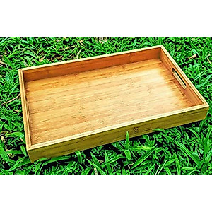 Bamboo Serving Tray with Handles - Made from Bamboo Tray and Veneer Bottom which can be Used as a Kitchen Serving Tray, Coffee Tables, as Well as Bed Tray and Tray for an Ottoman