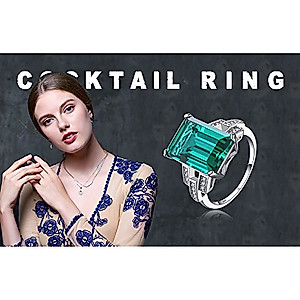 JewelryPalace Emerald Cut 6ct Simulated Emerald Solitaire Cocktail Rings for Women, Green Gemstone 925 Sterling Silver 14k Gold Plated Ring, Gemstone Ring for Her Jewelry Set 9.5