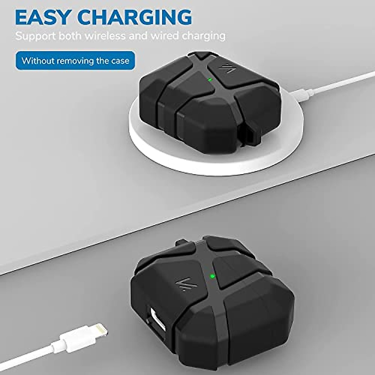 KMMIN Airpods 3rd Generation Case with Keychain Hard TPU Full-Body Rugged Protective Airpod Case 3rd Generation Airpod 3 Case for Men Women Wireless Charge Front LED Visible-Black