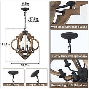 Eayaya Farmhouse Chandeliers for Dining Room, 6-Light Rustic Dining Room Light Fixture Over Table, Wood Black Hanging Pendant Lights Kitchen Island, Boho Chandelier for Bedrooms Entryway Living Room