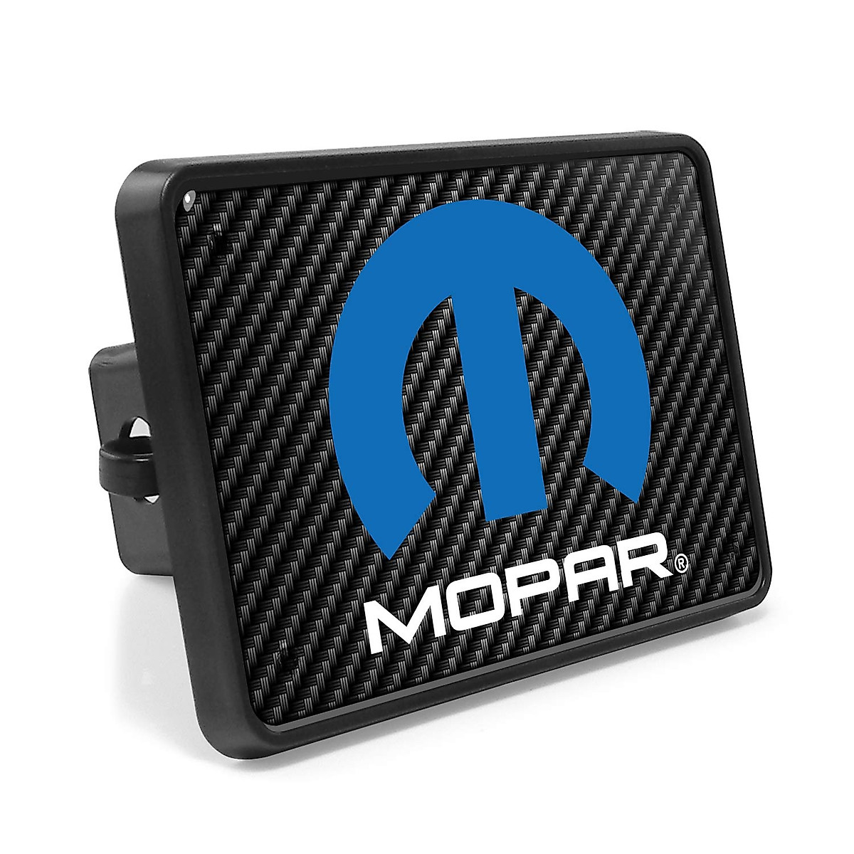 iPick Image, Compatible with - Mopar Logo UV Graphic Carbon Fiber Look Metal Face-Plate on ABS Plastic 2 Tow Hitch Cover