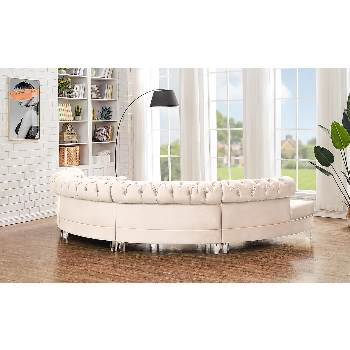 Legend Vansen Curved Modular Sectional Sofa,Velvet Couch with Rolled Arms,4-Seater Semicircle Couch Suitable for Living Room and Bedroom