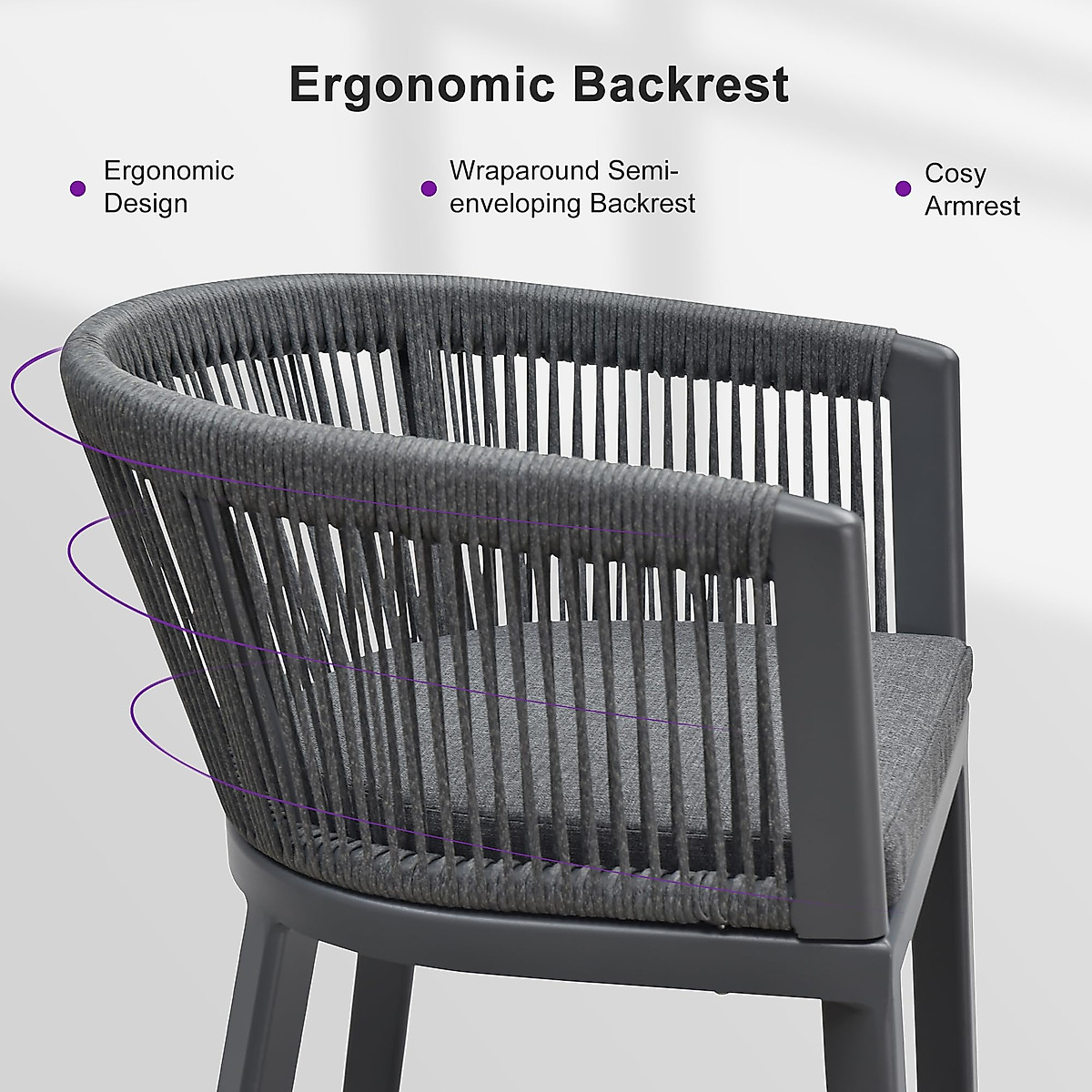 PURPLE LEAF Counter Height Bar Stools Set of 2 Rattan Bar Stools with Cushions Outdoor Bar Chairs for Outdoor or Indoor Kitchen Backyard Poolside Patio Grey