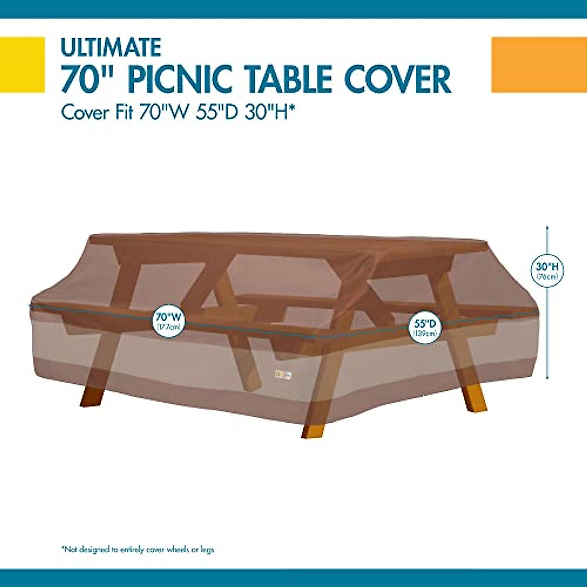 Duck Covers Ultimate Waterproof 70 Inch Picnic Table Cover, Outdoor Table Cover