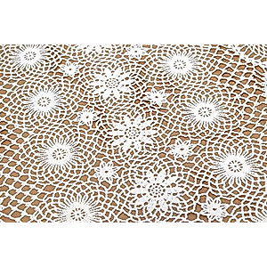 Cut to Size Vinyl Lace, Cabinet Shelf or Pantry Liner, Table Runner, Dresser or Night Stand Scarf. Crochet, Scallop Trim, Easy Clean, Stain Resistant, Measures 14x43 Inches, White, Set of 2