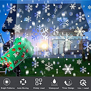 2 Pcs Christmas Projector Lights Outdoor Snowflake Lights Snowfall Show Holiday Projector Waterproof LED Lights with Remote Control Timer for Xmas Holiday Party Home Garden Patio Decorations (Vivid)