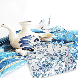 JarThenaAMCS Floral Wrapping Paper Mini Roll 17in x 32.8Ft Blue White Flowers Gift Wrap Paper Chinoiserie Paper for Birthday Wedding Baby Shower Holiday Party Wrapping Supplies