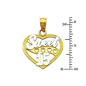 14k REAL Two Tone Gold 15 A?os Heart Pendant with 1.5mm Diamond Cut Chain Necklace - 16"