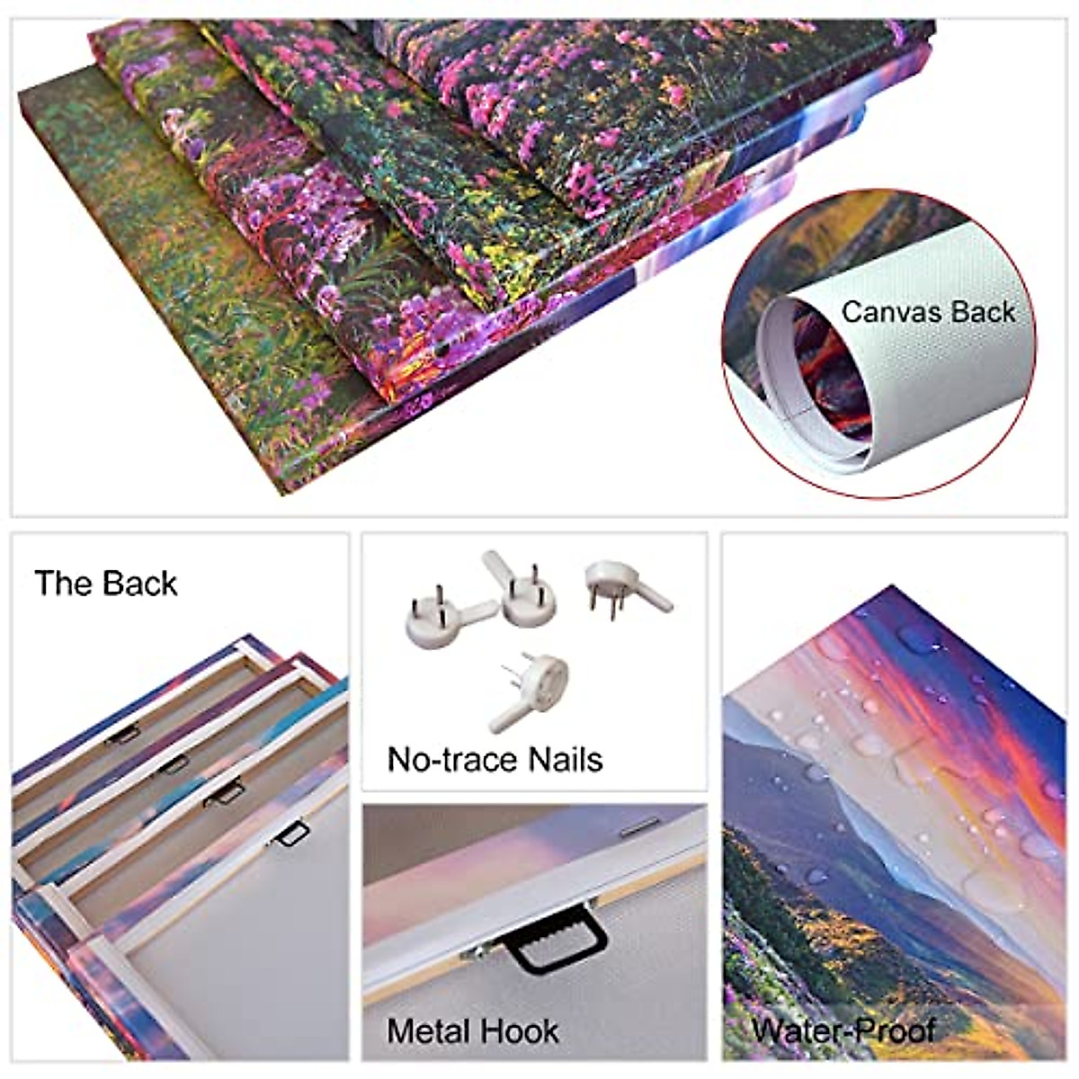 Noah Art-Modern Landscape Art Print Posters, Sun Light over Mountains Wall Art Pictures of Flowers on Canvas Print, 4 Piece Sunrise Canvas Art Ready to Hang Outdoor Wall Art for Bathroom Wall Decor