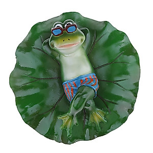 Water Floating Lotus Leaf with Frog Ornament Figurine Statue Craft for Home Garden Pond Decoration Photo Prop Gift - Lying