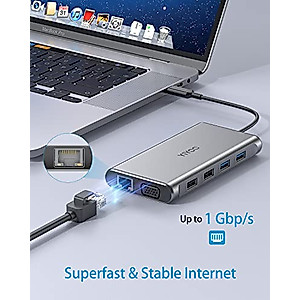 USB C Hub VGA Adapter, YIYOO 10-in-1 Docking Station with Ethernet 1000Mbps, VGA, 4K USB C to HDMI, 2 USB 3.0, 2 USB 2.0, Micro SD/TF Card Reader, USB-C PD 3.0, Compatible for Laptops, Computers