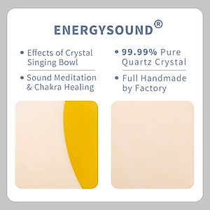 ENERGYSOUND Yellow Color Frosted E Note Solar Plexus Chakra Quartz Crystal Singing Bowl 8 inch with heavy duty case bag mallet & o-ring included