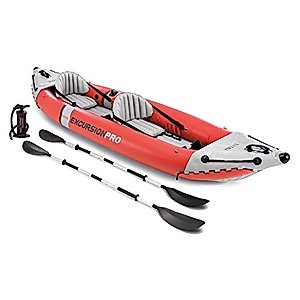 INTEX 68309EP Excursion Pro K2 Inflatable Kayak Set: Includes Deluxe 86in Aluminum Oars and High-Output Pump – SuperTough PVC – Adjustable Bucket Seat – 2-Person – 400lb Weight Capacity