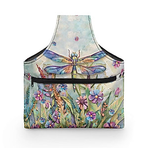 KUIFORTI Dragonfly Crochet Bag Large Yarn Bags for Crocheting on The Go, Flower Crochet Hook Organizer Knitting Bags Canvas Crochet Bags and Totes