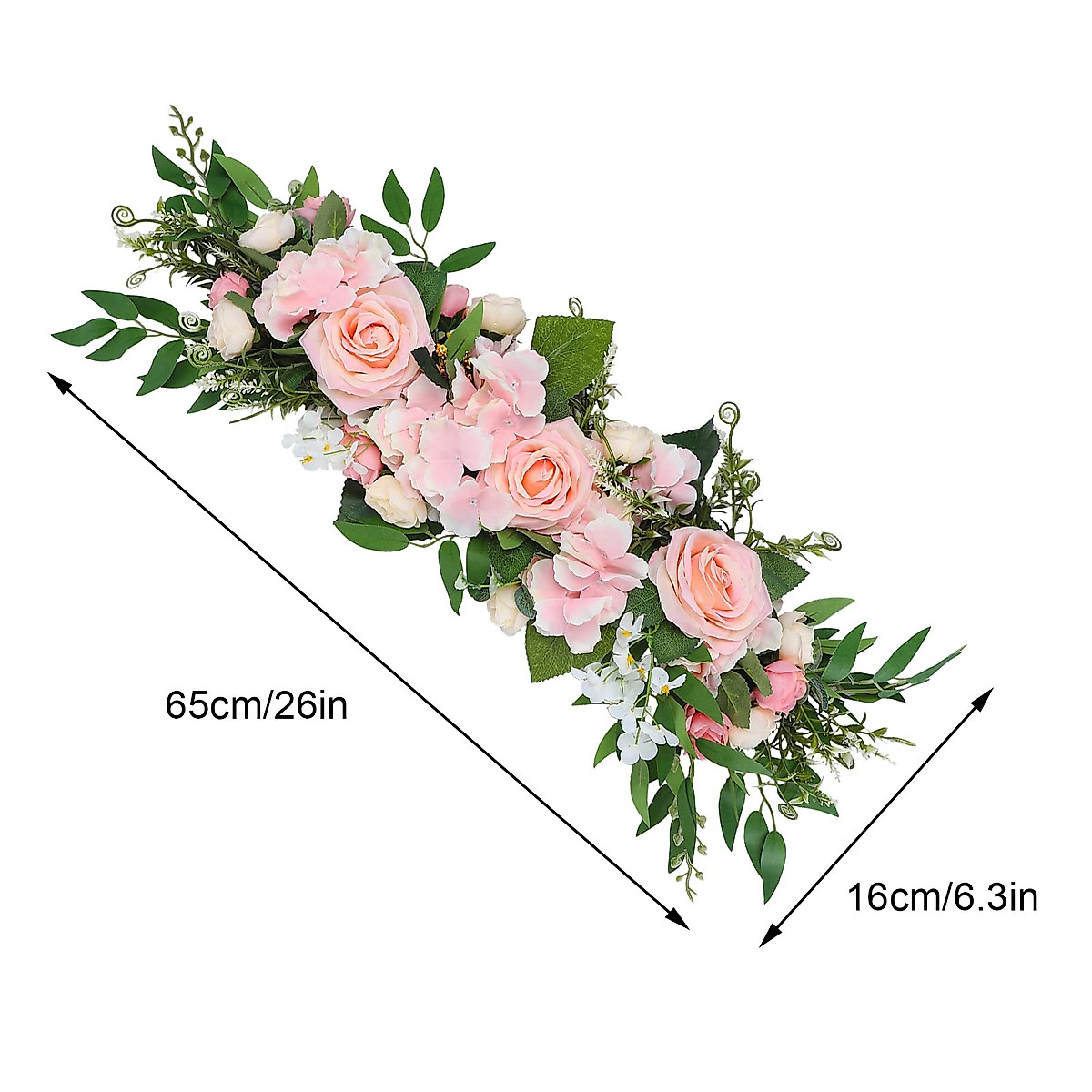 INIFLM 25.6in Wedding Peony Rose Arch Flower Swag with Green Leaves,Decorative Floral Swag Front Door Peony Arch Garland Swag for Wall Window Home Garden Party Decor, Pink