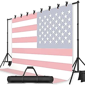OUKMIC 10x7 ft Photo Backdrop Stand for Photoshoot Party - Adjustable Photography Back Drop Background Holder Stand with Travel Bag, 8 Backdrop Clamps, 2 Sand Bags