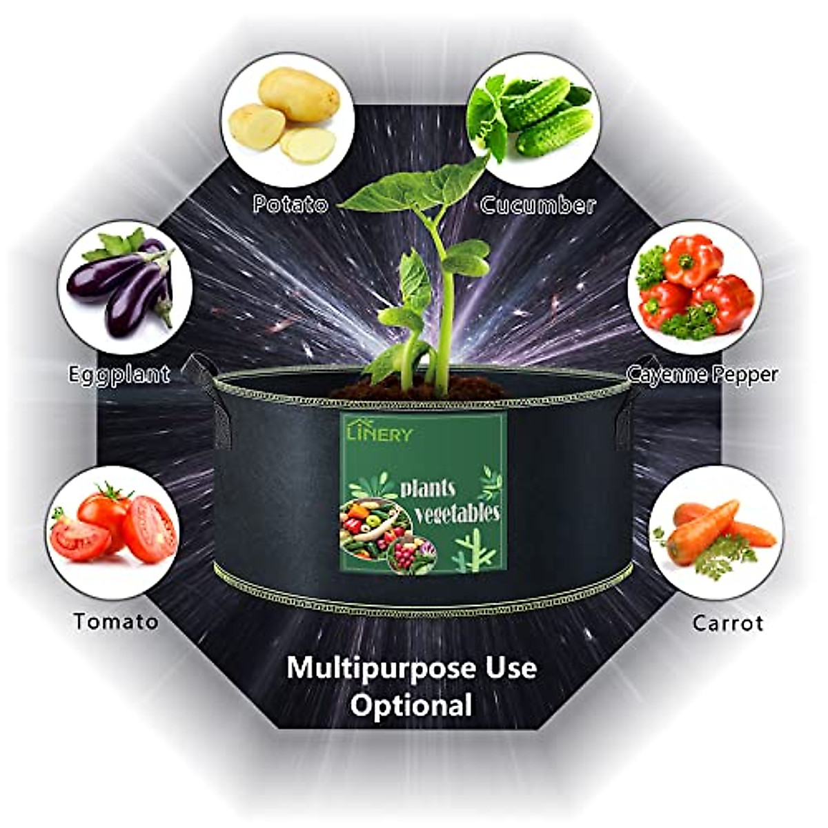 LINERY 1-Pack 50 Gallon Planting Bag Black Heavy Duty Thickened Large Capacity Upgrade Hemming Process Grow Bag with Handles Non-Woven Fabric Plant Pots (【1-50 G】)