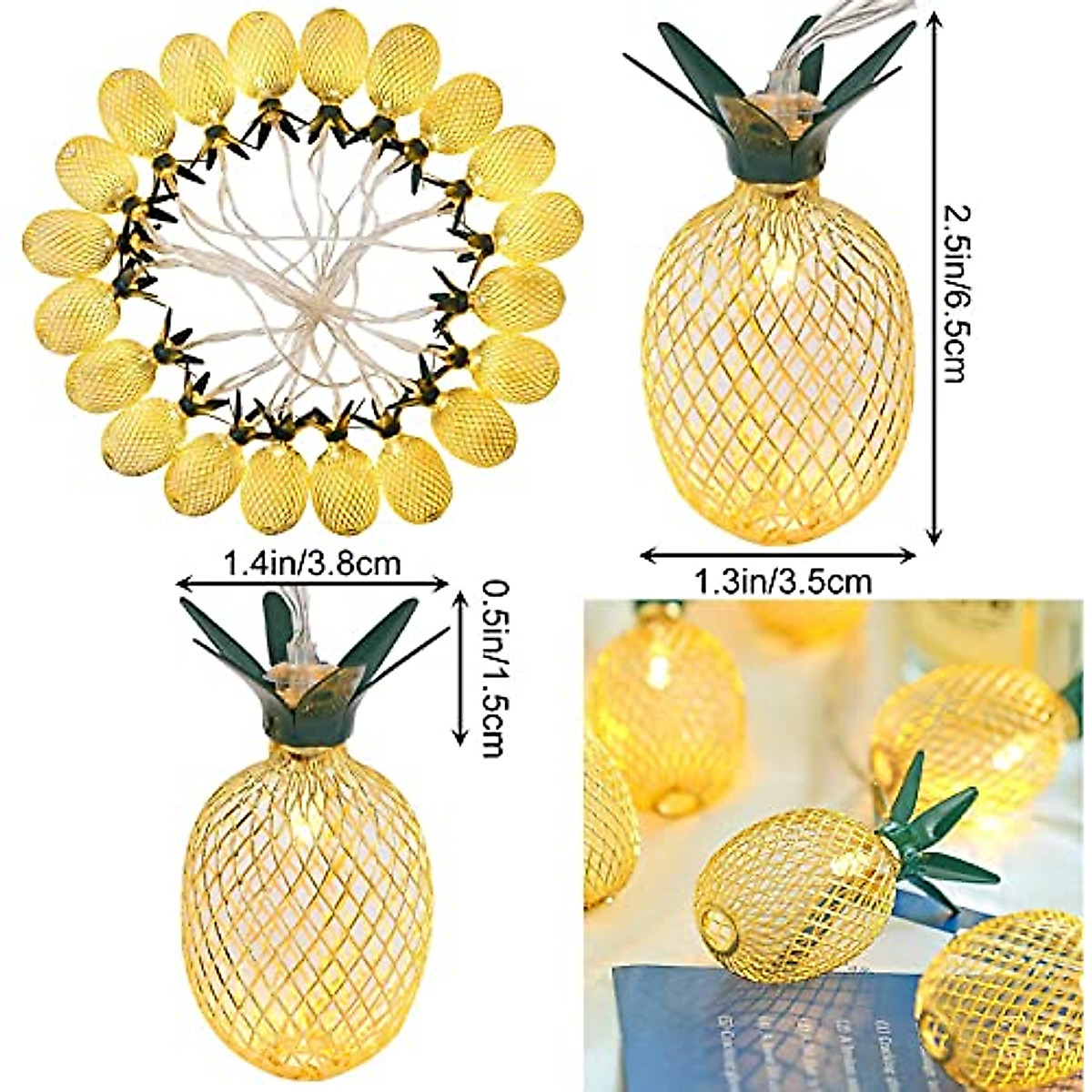 20LED Solar String Lights Outdoor, 16ft Metal Pineapple Shape Solar Garden Light, Waterproof Solar Powered Hanging Light for Outdoor Garden Decoration Home Party Lamp
