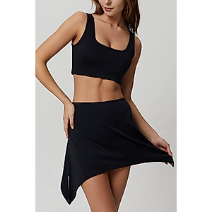 QINSEN Women's Two Pieces Active Dress Sports Bra Tank Top Built in Shorts Mini Skirt Tennis Dresses Black XL