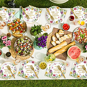 96Pcs Floral Bridal Shower Party Supplies Cheers to Love Tableware Set Wildflower Party Plates and Napkins Decorations for Engagement Bridal Shower Wedding Dinnerware Party Favors for 24 Guests