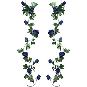 Jing-Rise 2pcs 6.5Ft Artificial Silk Rose Vine Fake Flower Hanging Garland Artificial Plants for Wedding Party Garden Outdoor Home Hotel Office Shop Arch Wall Mirror Decoration (Royal Blue)