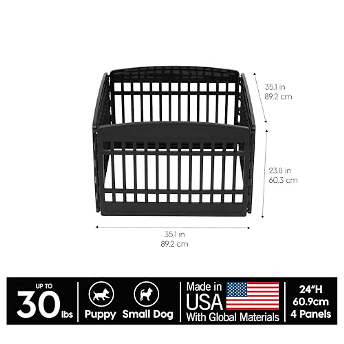 IRIS USA 24" Dog Playpen, 4-Panel Pet Playpen, Puppy Playpen, Indoor/Outdoor Dog Pen, 35 x 35 x 24, Foldable, Fold It Down, Easy Storing, Customizable, Black