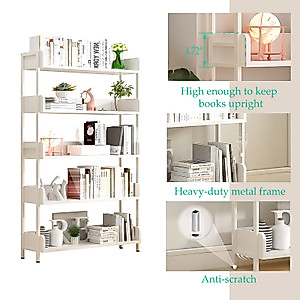 OSCHF Wide Open Shelf Bookcase - Modern 3-Tier Floor Standing Display Bookshelf with Top Edge and Metal Frame for Home and Office, Storage Shelving, Warm White