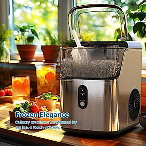 ADVWIN Nugget Countertop Ice Maker, 33Lbs/24H Pebble Ice Machine with Soft Chewable Ice, One-Click Operation, Self-Cleaning, Portable Sonic Ice Maker with Ice Scoop & Removable Basket, Silver