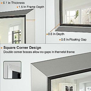 Silver Bathroom Mirror for Over Sink: 65 x 22 Inch Brushed Nickel Bathroom Wall Mirror - Modern Farmhouse Framed Vanity Mirror Hangs Horizontal or Vertical Shatterproof