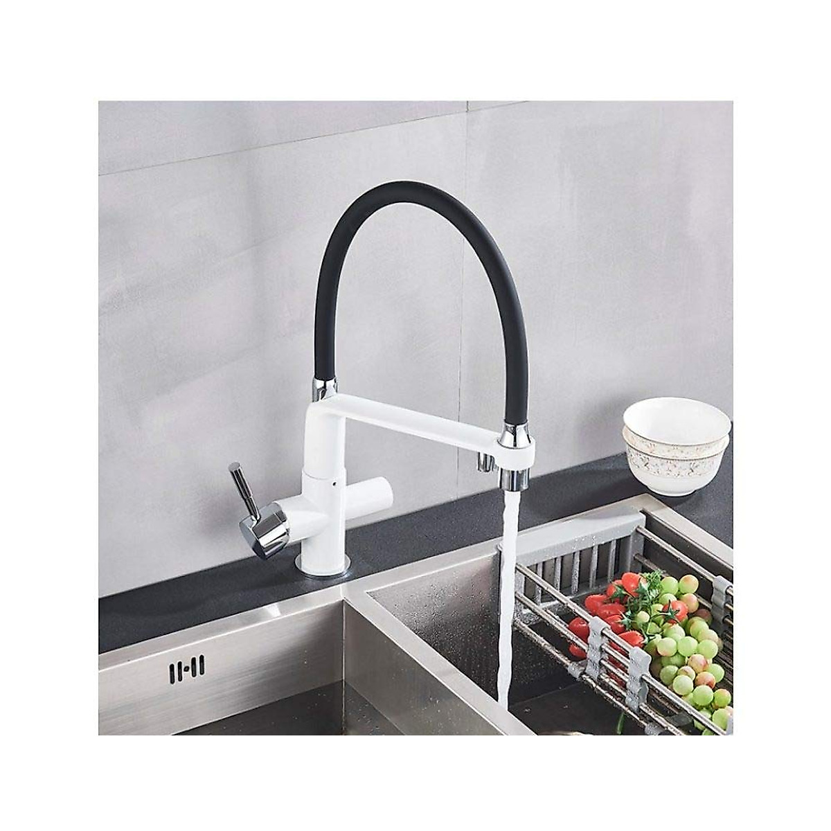 YJRIC Kitchen fau cet Kitchen Water Filter Faucet Kitchen faucets Dual Spout Filter Faucet Mixer 360 Degree Rotation Water Purification Feature Taps,White