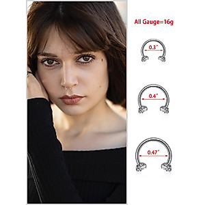 PiercingJ 2-6pcs 16G Clear Cubic Zirconia Stainless Steel Horseshoe Hoop Multi-functional Captive Ring for Nose Daith Lip Eyebrow Nipple Ear Cartilage Helix Septum