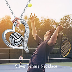 YAFEINI Volleyball Necklace Sterling Sliver Heart Charm Pendant Sports Necklace Jewelry for Women