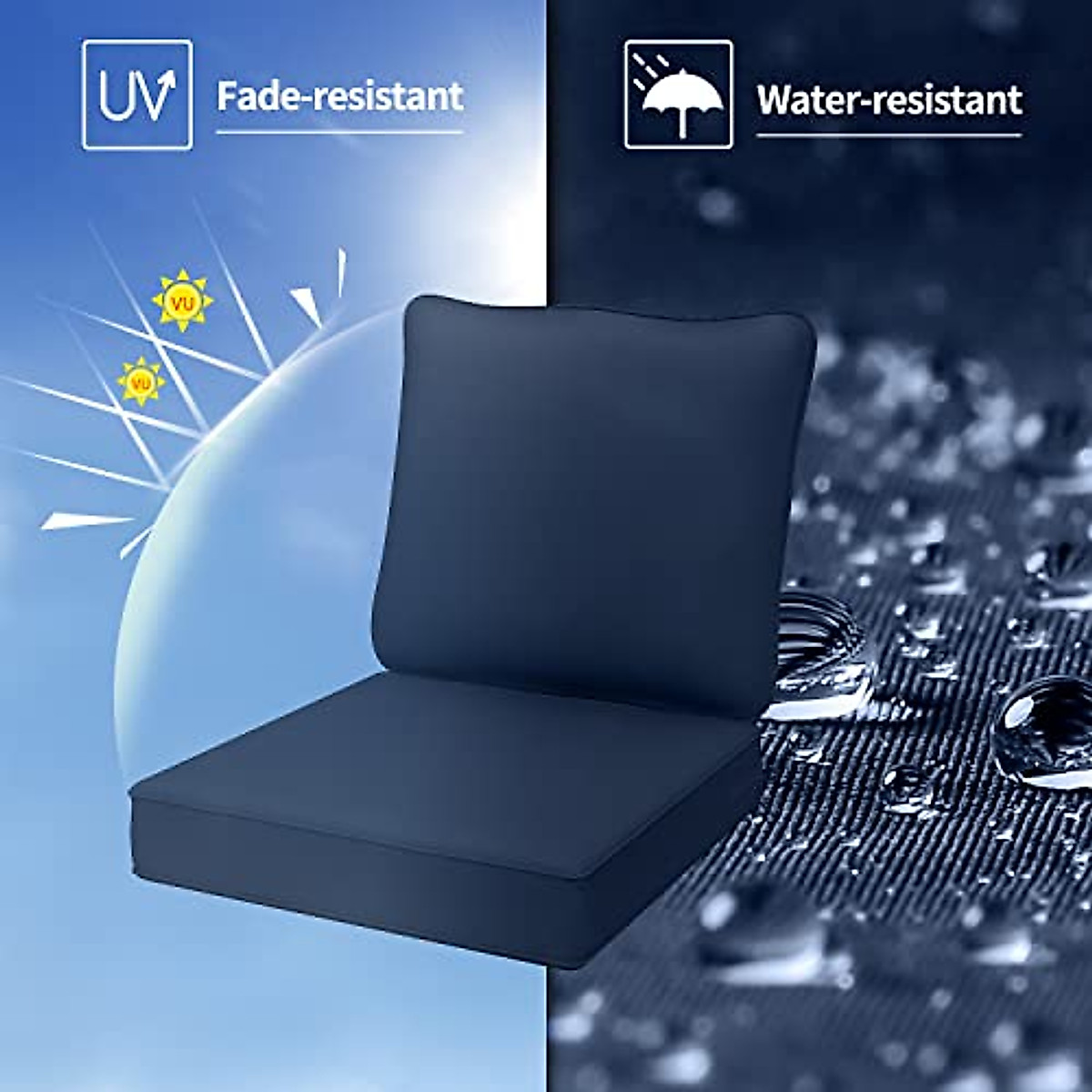 AAAAAcessories Outdoor Deep Seat Cushions for Patio Furniture, Water-Resistant Replacement Patio Chair Cushions, 24 x 24 x 5 inch, Navy Blue