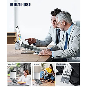 Rrtizan Foldable Laptop Stand for Desk, Ergonomic Computer Stand Adjustable Height Portable Aluminum Notebook Riser Holder, Compatible with MacBook Pro, Air, 9-15.6” Laptops and Tablets (Silver)