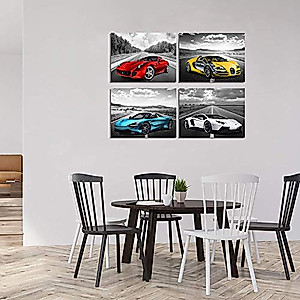 Car Poster Decor Black and White Wall Art Framed Car Art for Men Boys Bedroom Décor Sports Posters Landscape Office Room Decor Gift for Teen Boys Ready to Hang