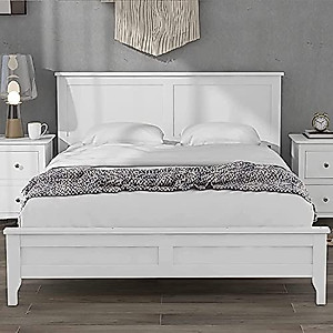 MERITLINE Full Size Platform Bed Frame with Headboard/Solid Wood Foundation with Wood Slat Support/No Box Spring Needed/Easy Assembly (White)