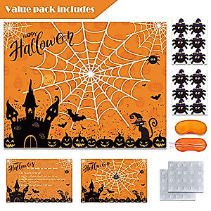 Halloween Party Games Pin The Spider on The Web Game Reusable Pin Game Spider Web Halloween Party Favor Supplies for Kids Girls Boys