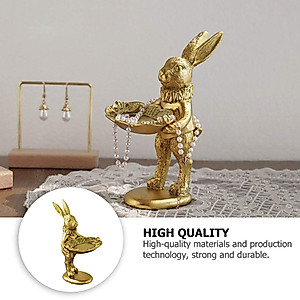 BESTOYARD Retro Jewelry Tray Ring Dish Golden Easter Bunny Figurine Spring Easter Tabletop Decoration Resin Rabbit Statue Jewelry Organizer Trinket Plate for Home