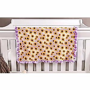 Top Tots Baby Blanket - Small Sunflowers with Purple Minky Dot & Satin Ruffle, 31 x 31 Inch Yellow