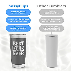 SassyCups Best Dad Ever Tumbler - Dad Gifts Cup - Best Dad Ever Mug - For Dad From Son, Daughter, Kids - Worlds Best Dad Mug