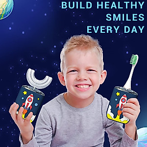 Electric Toothbrush for Kids U Shaped Ultrasonic Automatic Brush Rocket Children Sonic Toothbrushes with Smart Timer 6 Modes Replace Brush Head IPX7 Waterproof 360° Oral Cleaning (Age 2-6)