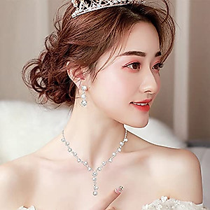 Elegant Bride Bridesmaid Jewelry Sets for Wedding Prom Bridal Necklace Earrings Bracelet Set Women Formal Dress Accessories (Style #1-white pearl-silver tone)