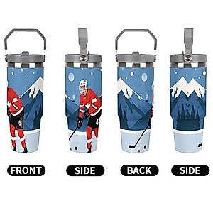 WITHSBKK 30oz Car Cup Ice Hockey Player Printed with Portable, Stainless Steel Travel Mug, Vacuum Insulated Tumbler And Straw, Leakproof for Car & Outdoor, UV Printed Design