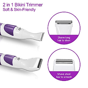 Pefetis Electric Razor for Women, 2 in 1 Womens Shaver for Pubic Hair Wet & Dry Bikini Trimmer for Legs Underarms and Bikini Line Painless Lady Hair Removal with Comb Attachment