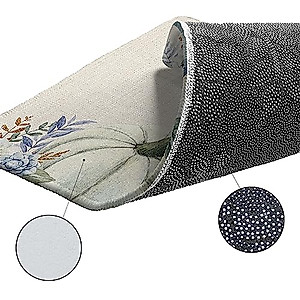 Thanksgiving Pumpkin Round Area Rug 6ft,Washable Outdoor Indoor Carpet Runner Rug for Bedroom,Kitchen,Living Room,Office,Area+Rug Large Bath Door Desk Floor Mat Blue White Fall Eucalyptus Leaves