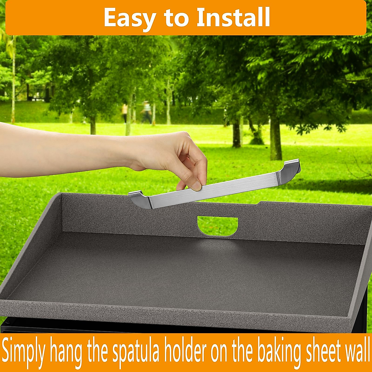 10 Inch Griddle Spatula Holder Magnetic Design, Stainless Steel Grill Barbecue Tool Rack, Griddle Accessories for Blackstone Flat Top Griddle and Other Grill Griddles (2 Pcs)