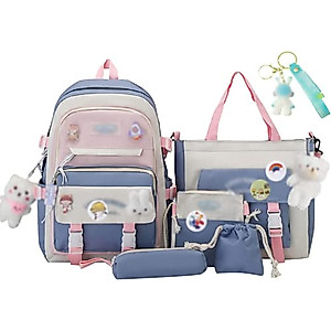 TOAOSET Kawaii Backpack 5Pcs Set Lightweight aesthetic backpack,Teens laptop computer cute backpacks for girls (kawaii backpack,one size)