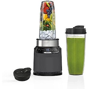 Ninja BN401-A Nutri Pro Compact Personal Blender, Auto-iQ Technology, 1100-Peak-Watts, for Frozen Drinks, Smoothies, Sauces & More, with (2) 32-oz. To-Go Cups & Spout Lids, Gray (2) 32-oz. To-Go Cups, Dark Gray)