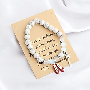 FUSTMW Wizard Oz Shoe Bracelet Dorothy Ruby Gifts Ruby Red Slippers Jewelry Movie Fans Inspired Gifts Magic Wand Charm (White)